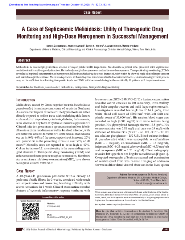 (PDF) A Case of Septicaemic Melioidosis: Utility of Therapeutic Drug Monitoring and High-Dose ...