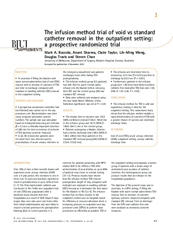(PDF) The infusion method trial of void vs standard catheter removal in ...