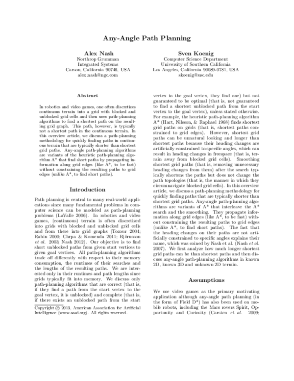 (PDF) Any‐Angle Path Planning