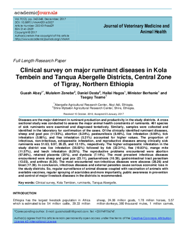 (PDF) Clinical survey on major ruminant diseases in Kola Tembein and ...