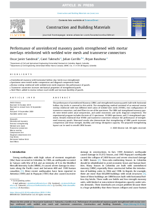 (PDF) Performance of unreinforced masonry panels strengthened with ...