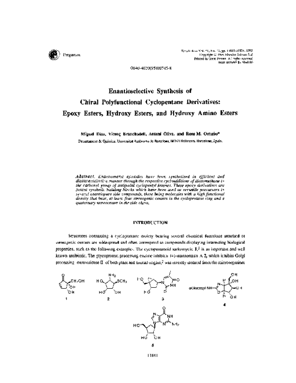 (PDF) Enantioselective synthesis of chiral polyfunctional cyclopentane ...