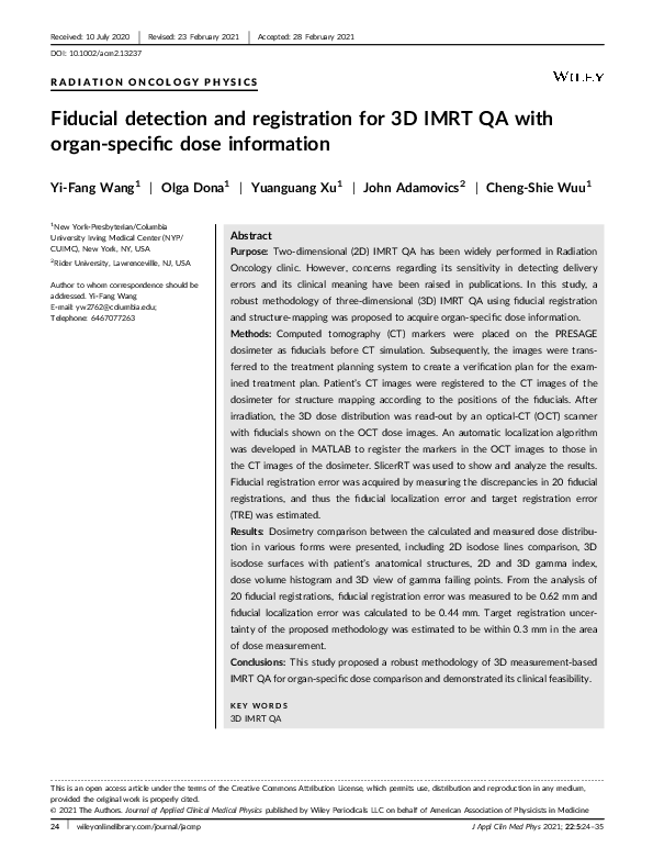 (PDF) Fiducial detection and registration for 3D IMRT QA with organ ...
