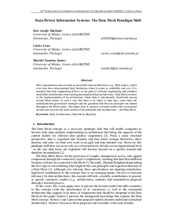 (PDF) Data-Driven Information Systems: The Data Mesh Paradigm Shift