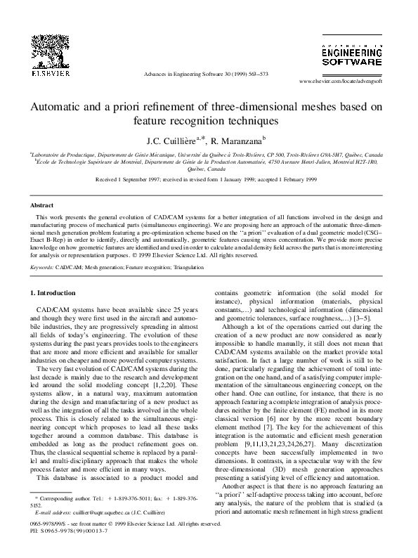 (PDF) Automatic and a priori refinement of three-dimensional meshes based on feature recognition ...