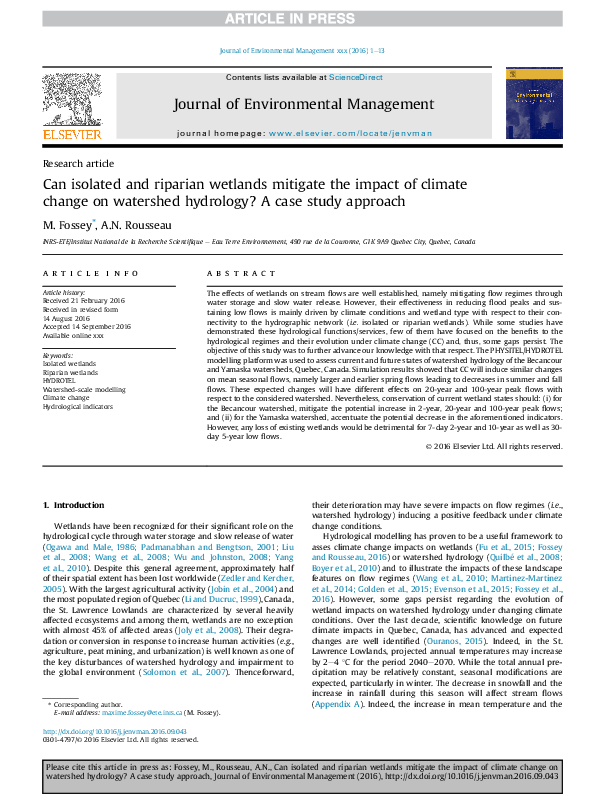 (PDF) Can isolated and riparian wetlands mitigate the impact of climate ...