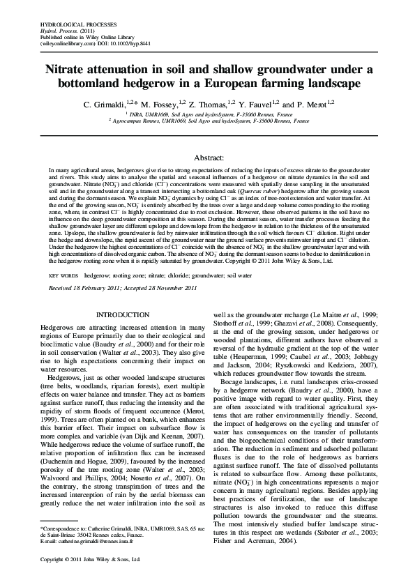 (PDF) Nitrate attenuation in soil and shallow groundwater under a ...