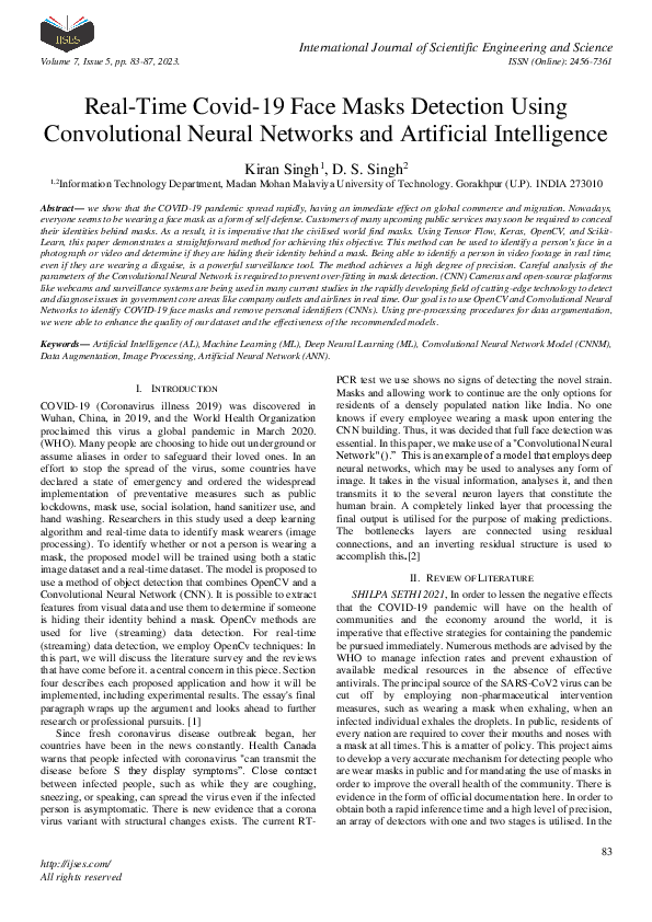 (PDF) Real-Time Covid-19 Face Masks Detection Using Convolutional Neural Networks and Artificial ...