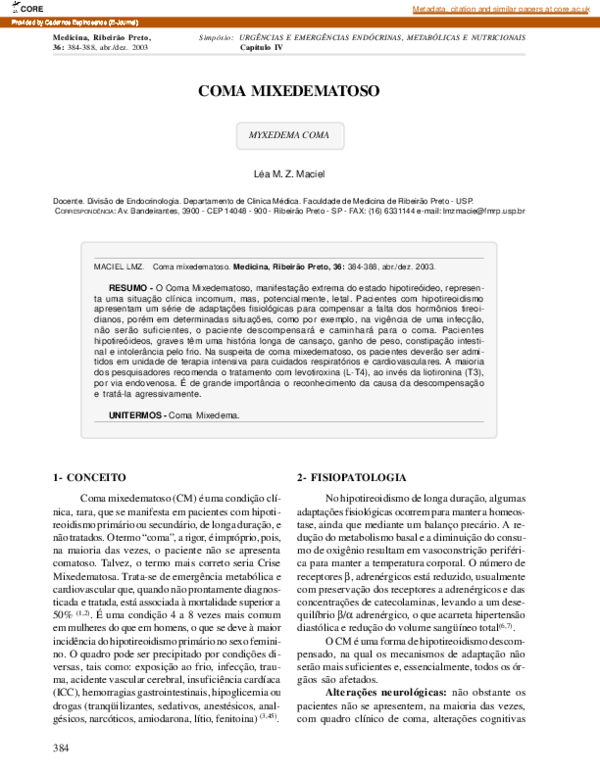 (PDF) Myxedema coma
