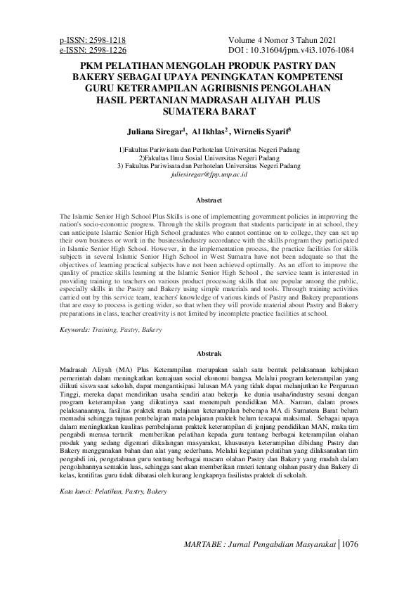(PDF) PKM Pelatihan Mengolah Produk Pastry Dan Bakery Sebagai Upaya ...