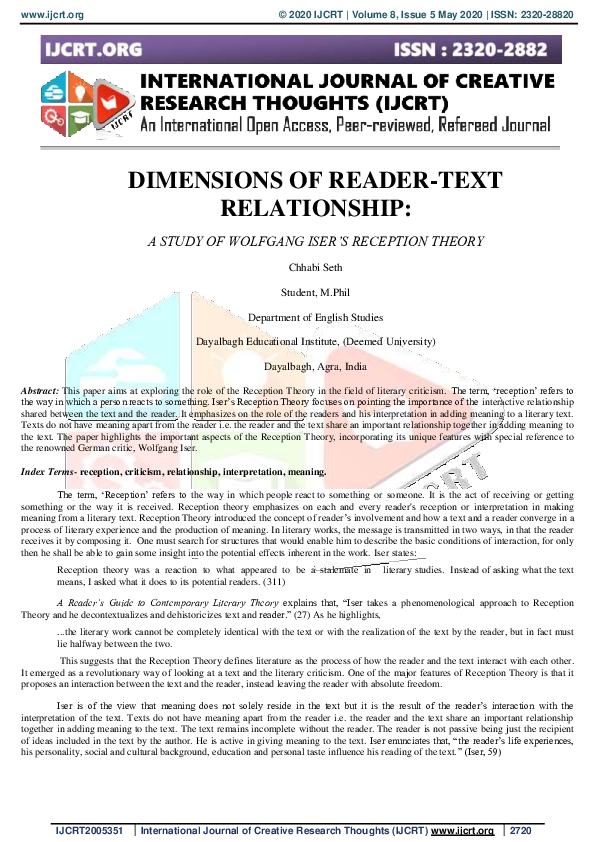 (PDF) A Study of Wolfgang Iser’s Reception Theory