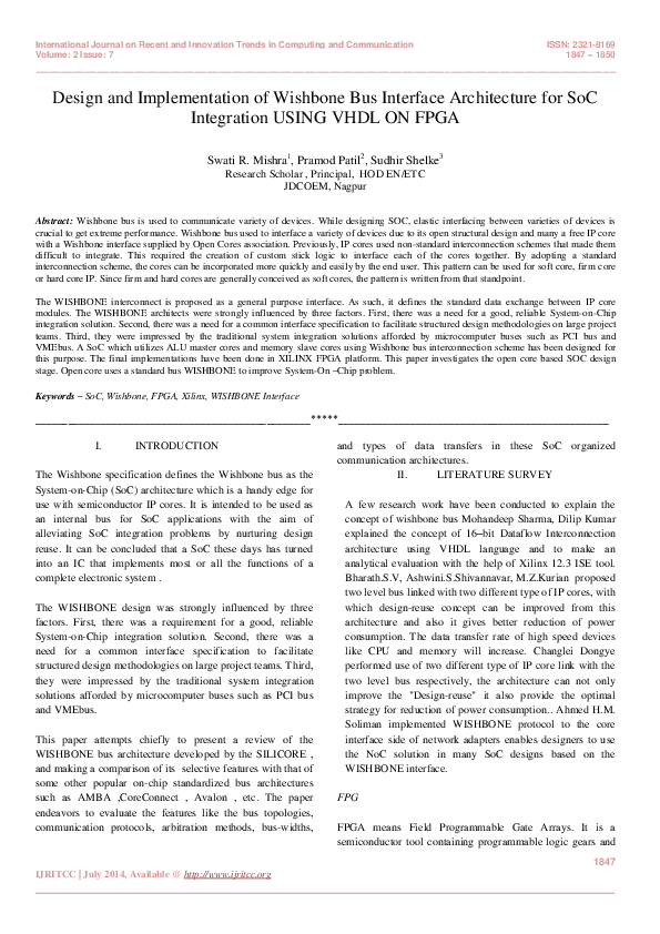 (PDF) Design and Implementation of Wishbone Bus Interface Architecture for SoC Integration USING ...