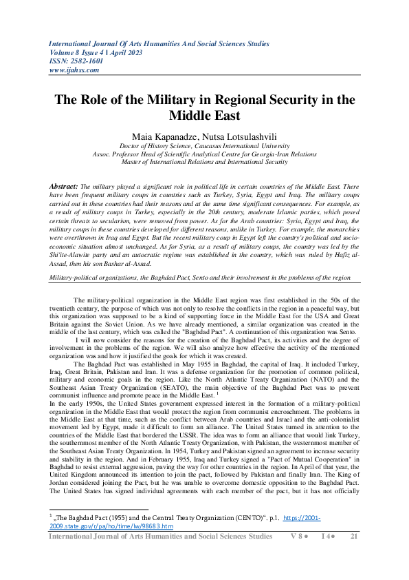(PDF) The Role of the Military in Regional Security in the Middle East
