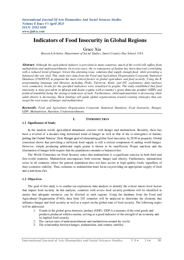(PDF) Indicators of Food Insecurity in Global Regions