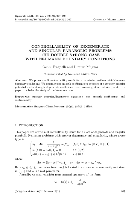 Pdf Controllability Of Degenerate And Singular Parabolic Problems The Double Strong Case With