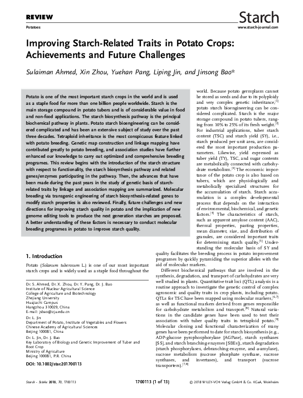 (PDF) Improving Starch‐Related Traits in Potato Crops: Achievements and ...