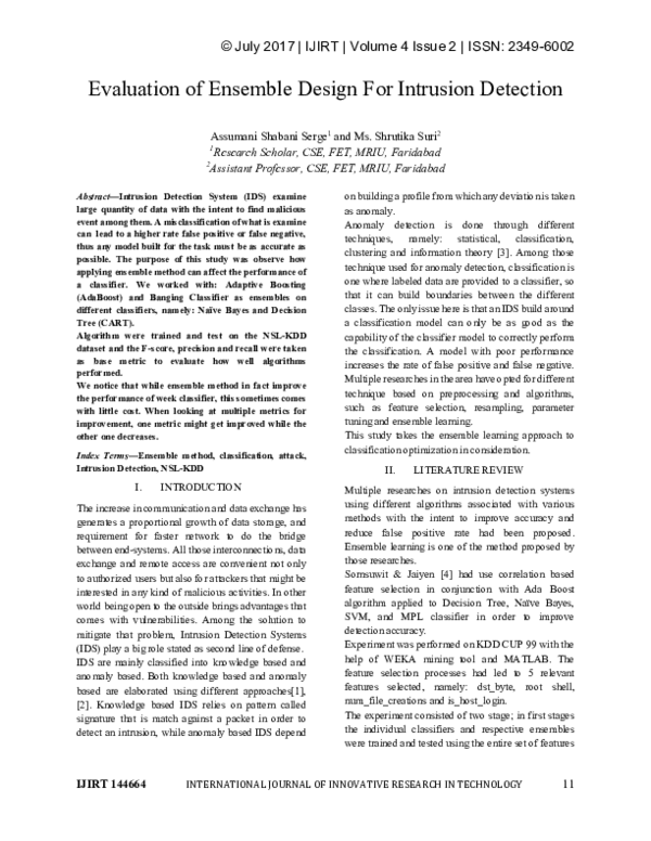 (PDF) Evaluation of Ensemble Design For Intrusion Detection