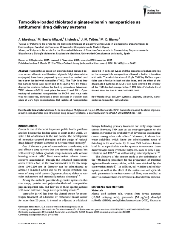 (PDF) Tamoxifen-loaded thiolated alginate-albumin nanoparticles as ...