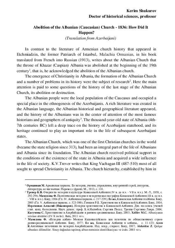 (PDF) Abolition of the Albanian (Caucasian) Church -1836: How Did It ...