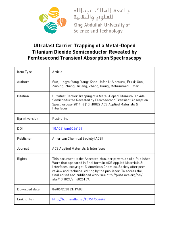 (PDF) Ultrafast Carrier Trapping of a Metal-Doped Titanium Dioxide ...