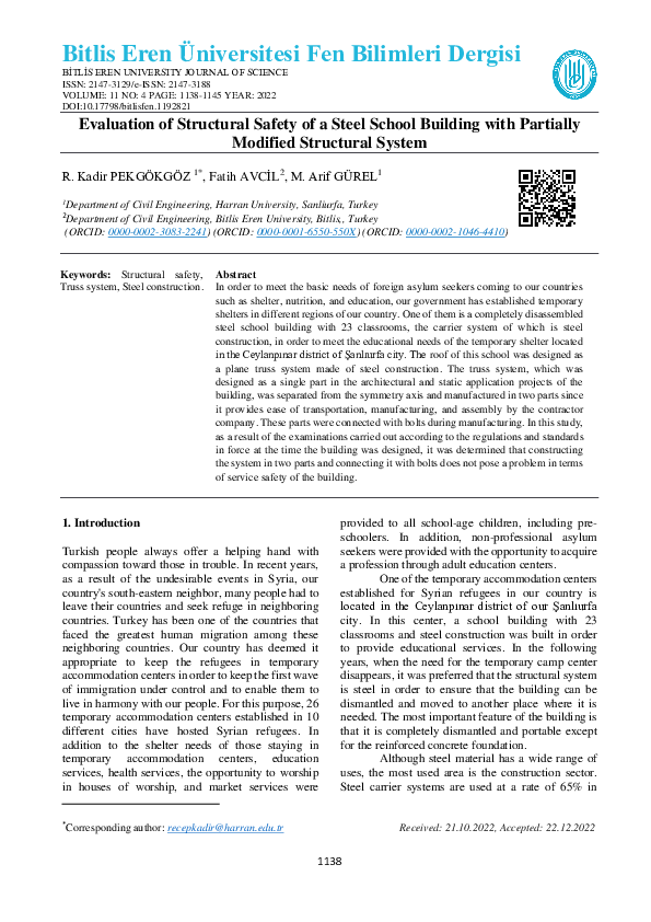 (PDF) Evaluation of Structural Safety of a Steel School Building with ...