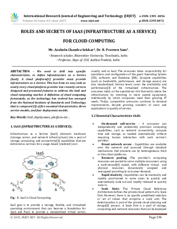 (PDF) Roles and Secrets of Iaas (Infrastructure as a Service) for Cloud ...