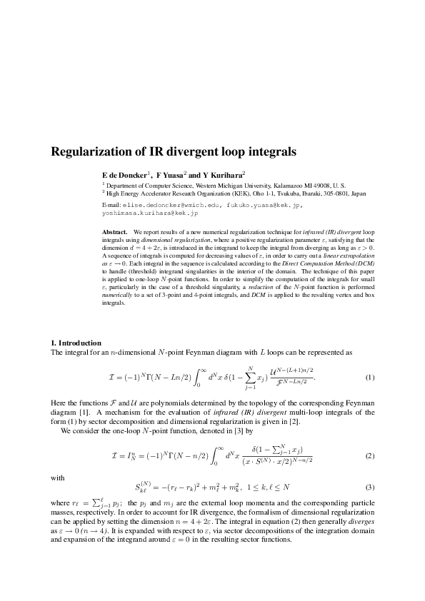 (PDF) Regularization of IR divergent loop integrals