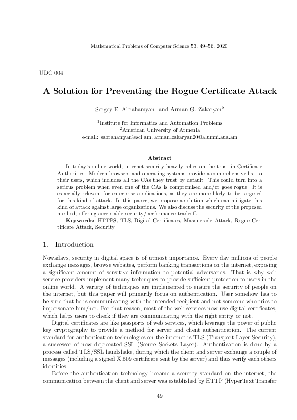 (PDF) A Solution for Preventing the Rogue Certificate Attack
