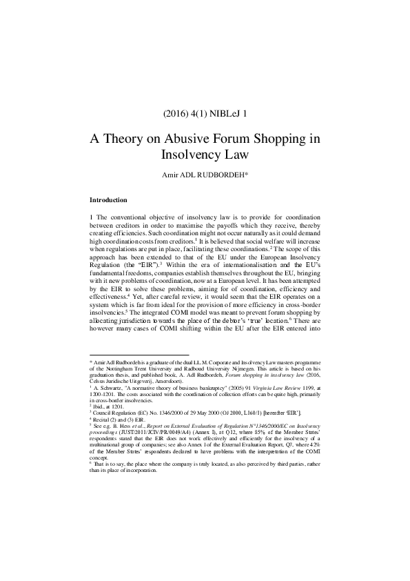(PDF) A Theory on Abusive Forum Shopping in Insolvency Law