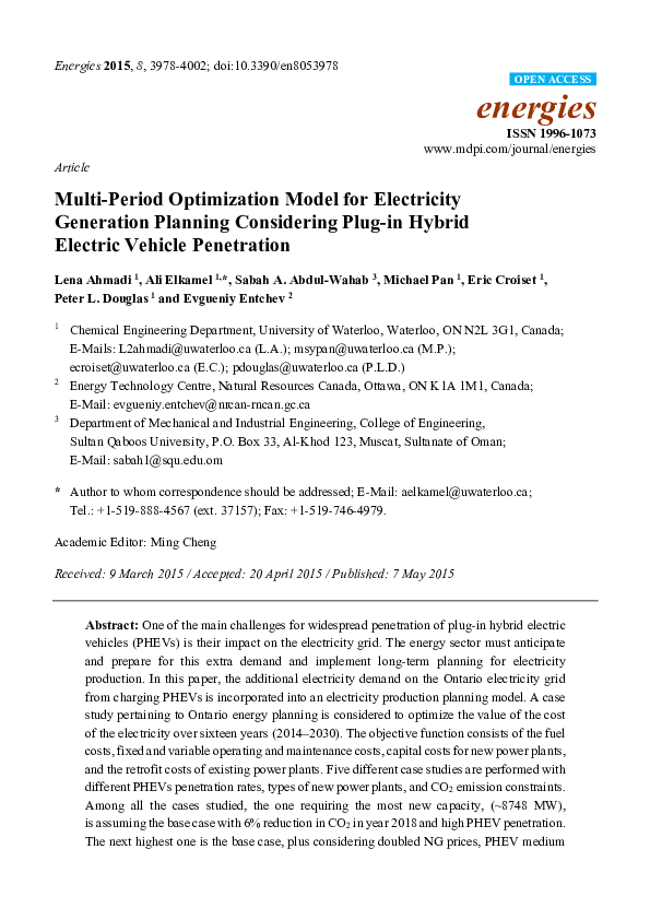 Pdf Article Multi Period Optimization Model For Electricity Generation Planning Considering