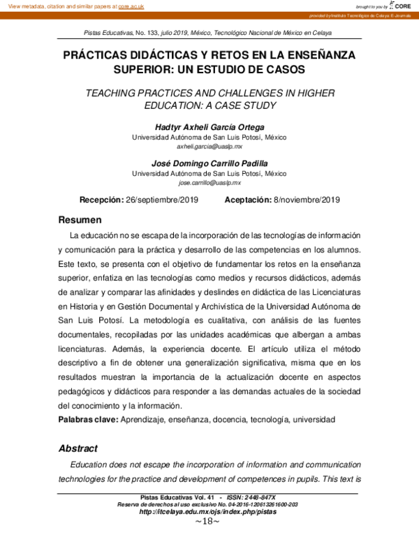 (PDF) Prácticas Didácticas y Retos en La Enseñanza Superior: Un Estudio ...
