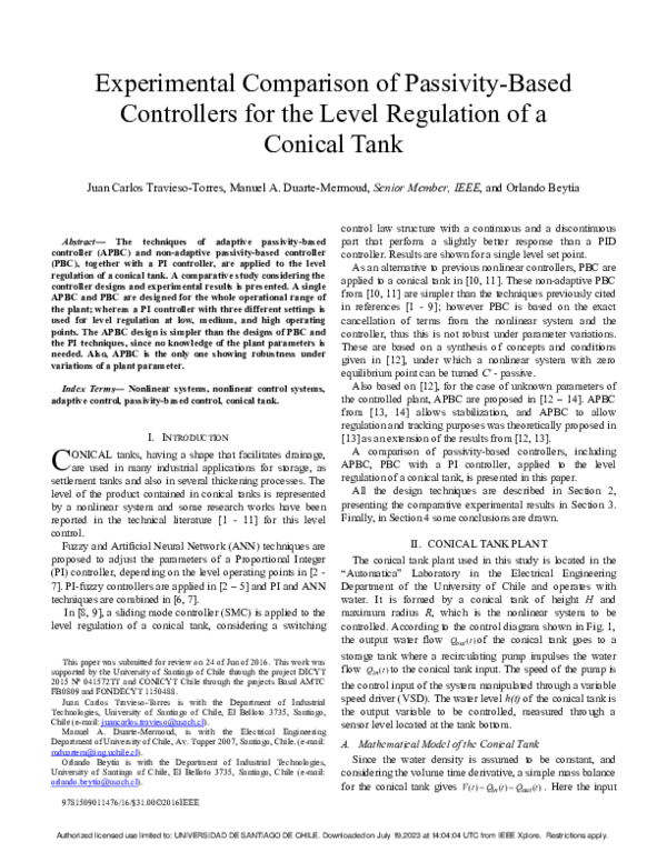 (PDF) Experimental comparison of PBC for the level regulation of a ...