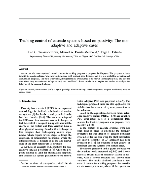 (PDF) Tracking control of cascade systems based on passivity: The ...