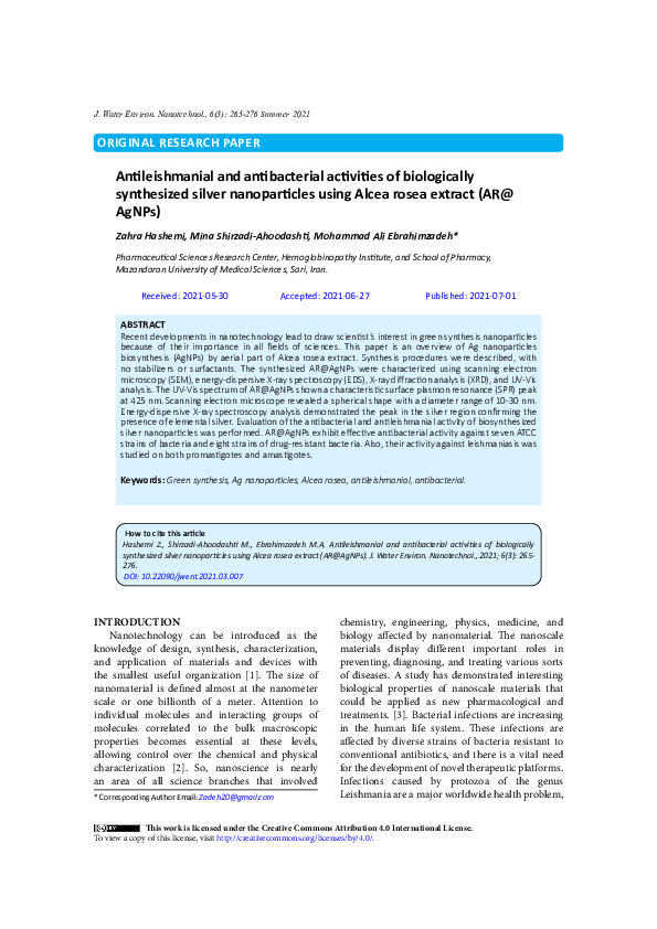 (PDF) Antileishmanial and antibacterial activities of biologically synthesized silver ...