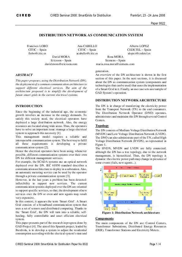 (PDF) Distribution network as communication system