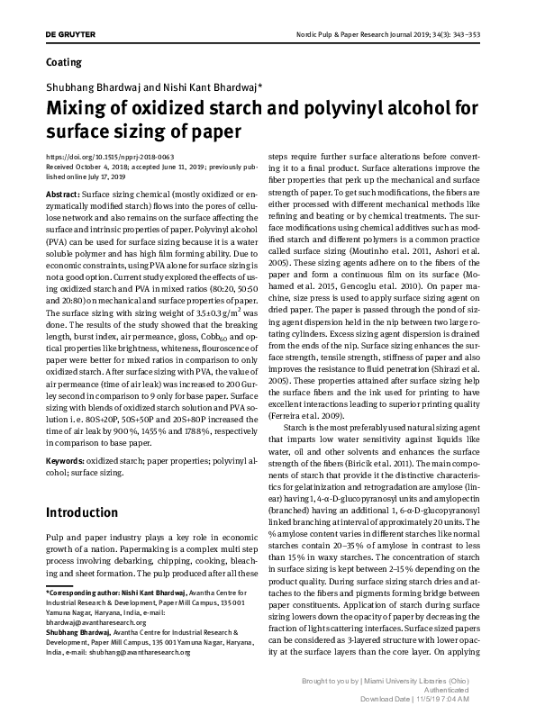 (PDF) Mixing of oxidized starch and polyvinyl alcohol for surface ...