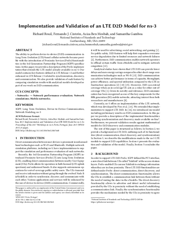 (PDF) Implementation and Validation of an LTE D2D Model for ns-3 ...