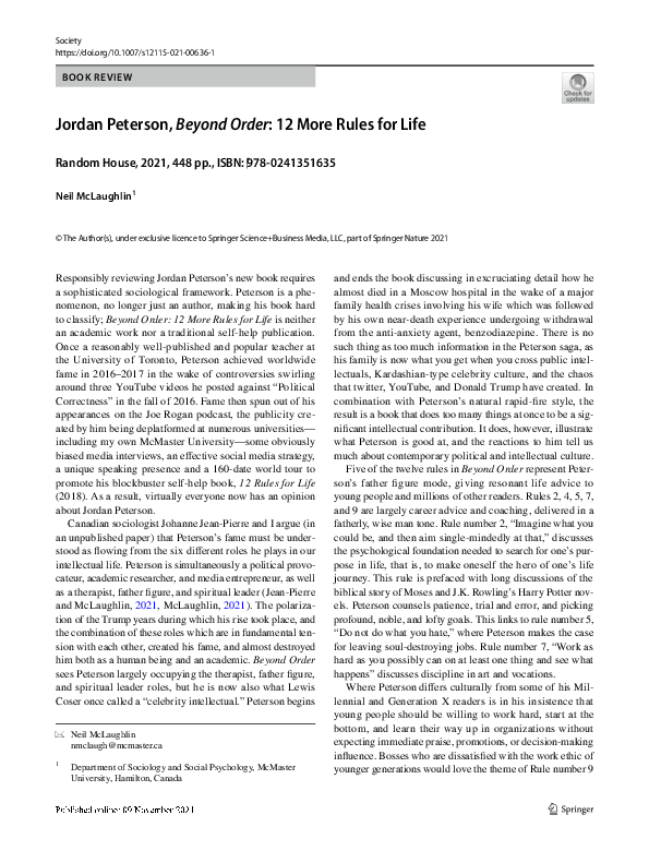 (PDF) Jordan Peterson, Beyond Order: 12 More Rules for Life
