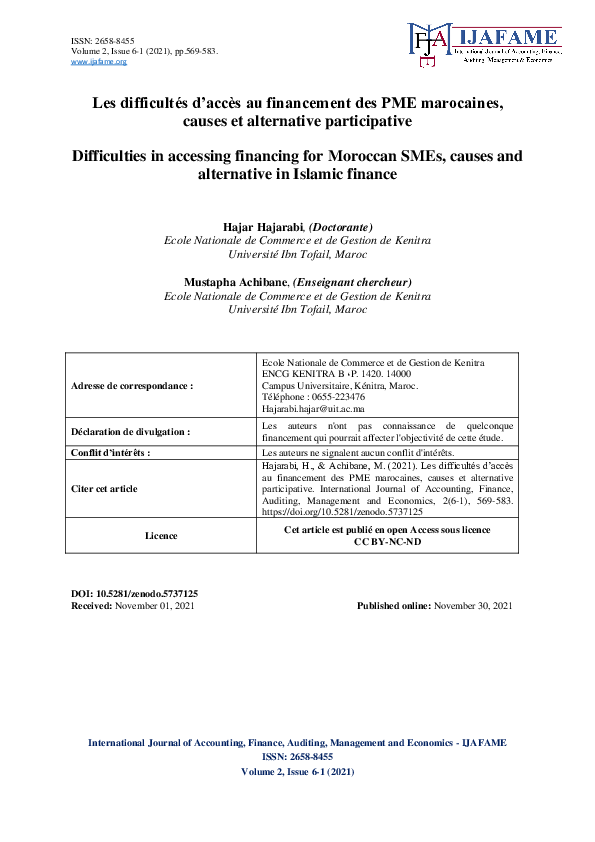(PDF) Les difficultés d'accès au financement des PME marocaines, causes ...