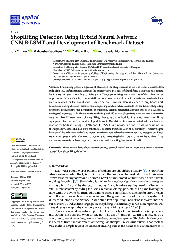 Pdf Shoplifting Detection Using Hybrid Neural Network Cnn Bilsmt And Development Of Benchmark