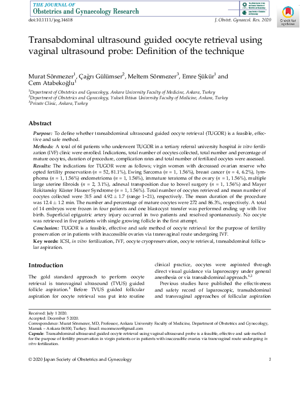 (PDF) Transabdominal ultrasound guided oocyte retrieval using vaginal ...