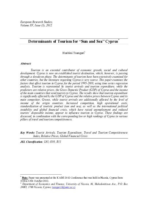(PDF) Determinants of Tourism for “Sun and Sea’ Cyprus