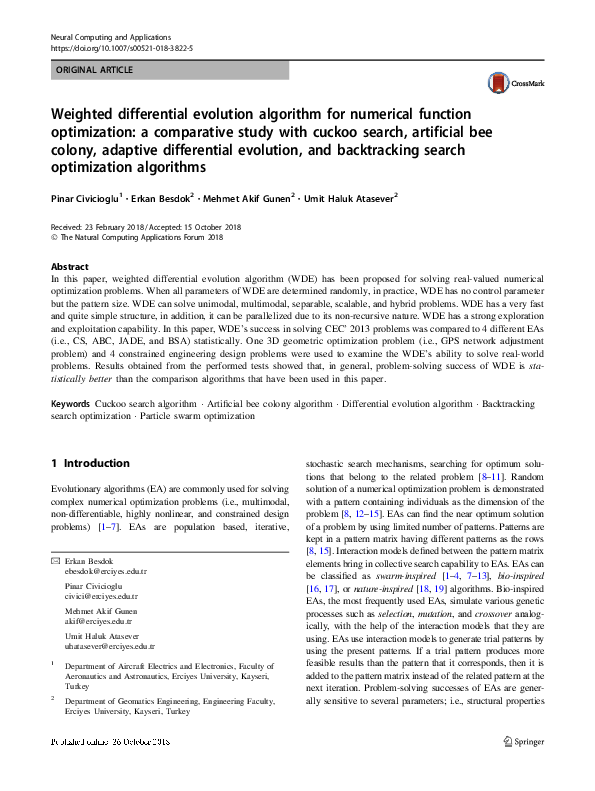 (PDF) Weighted differential evolution algorithm for numerical function optimization: a ...