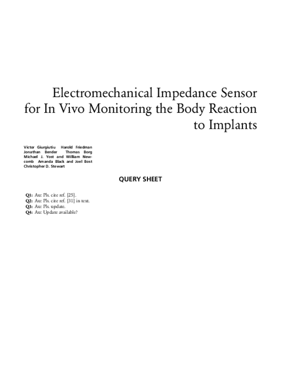 (PDF) Electromechanical Impedance Sensor for In Vivo Monitoring the ...