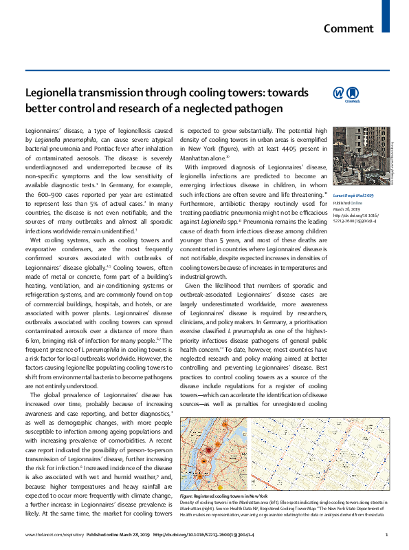 (PDF) Legionella transmission through cooling towers: towards better ...