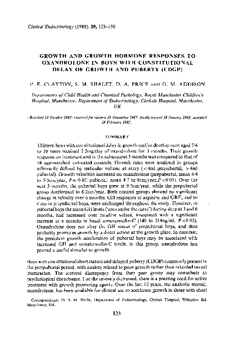 (PDF) Growth and Growth Hormone Responses to Oxandrolone in Boys with ...