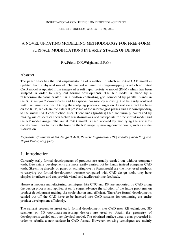 (PDF) A Novel Updating Modelling Methodology for Free-Form Surface ...