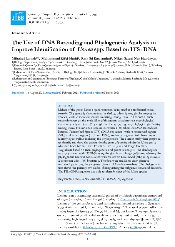 (PDF) The Use of DNA Barcoding and Phylogenetic Analysis to Improve ...