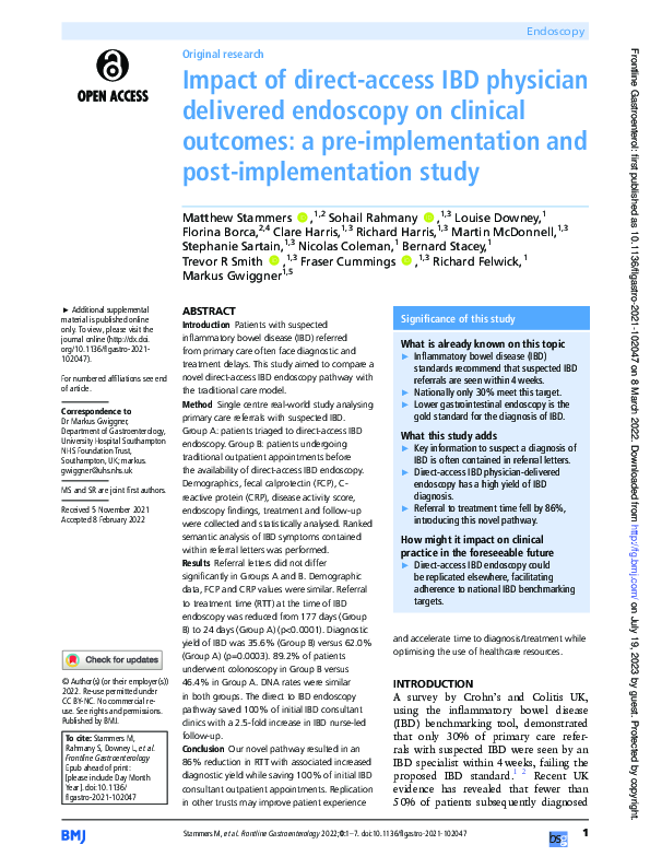 (PDF) Impact of direct-access IBD physician delivered endoscopy on ...