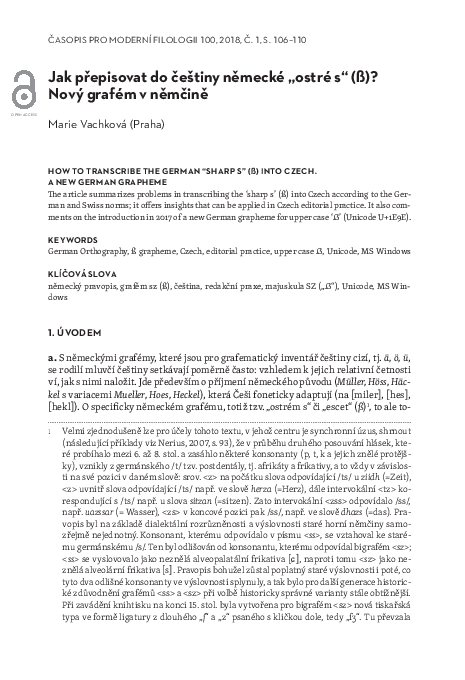 (PDF) How to Transcribe the German “Sharp S” (ß) into Czech. A New ...